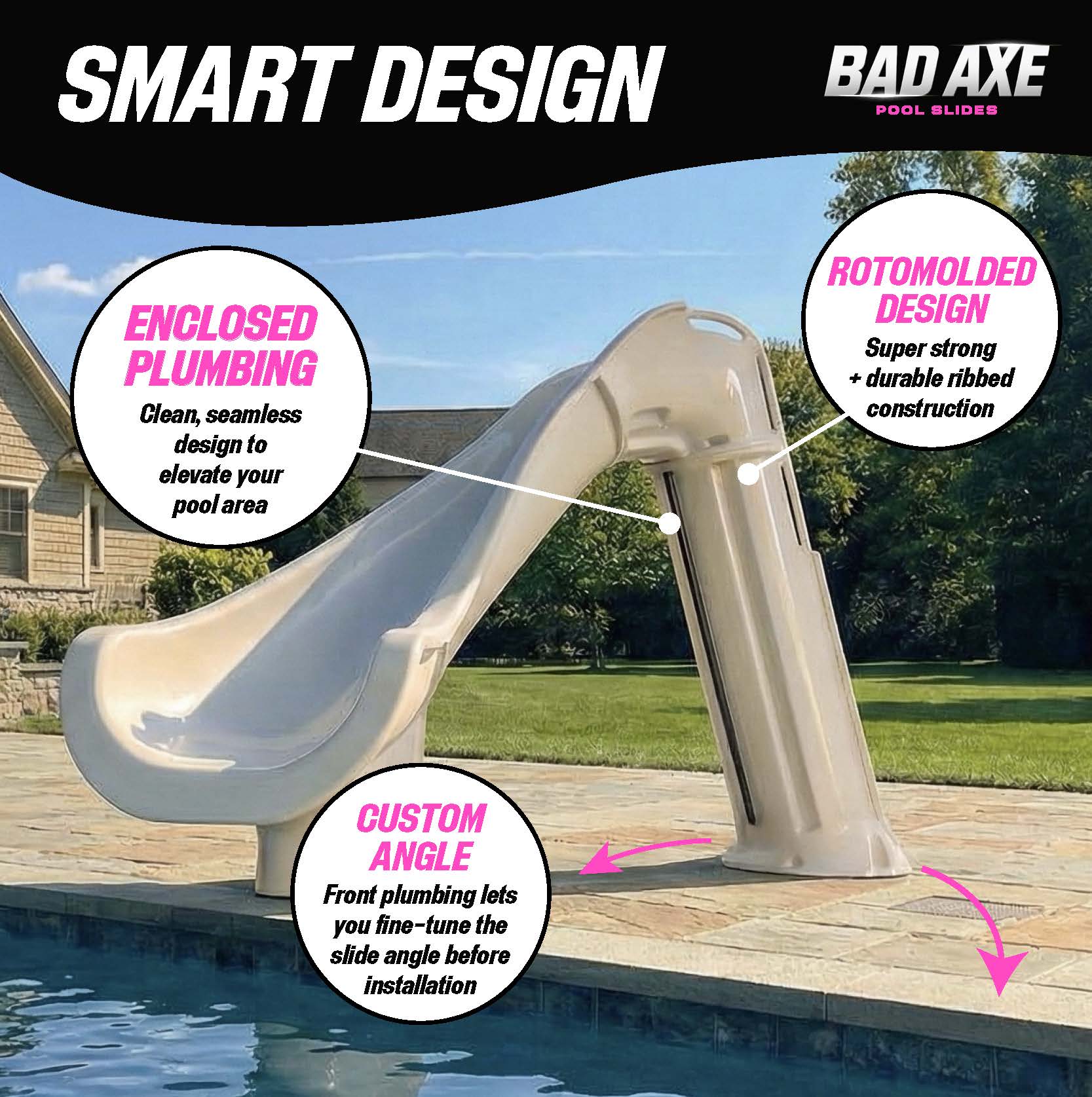 Global BAD AXE X7 Pool Slide, 7'4" H, Blue Quartz, GPPS-BA-X7 — Vita ...