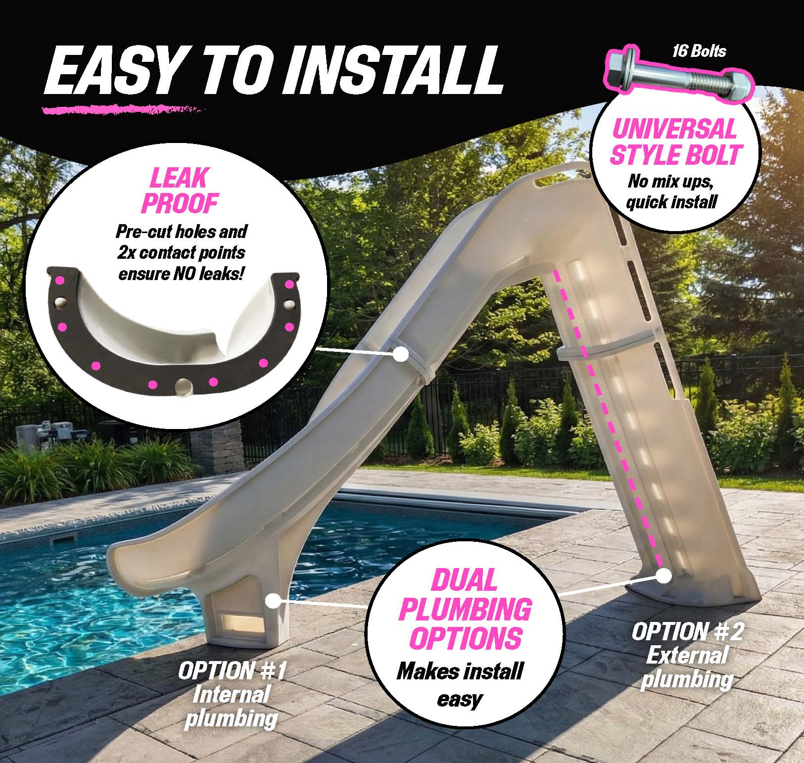 Global BAD AXE X7 Pool Slide, 7'4" H, Blue Quartz, GPPS-BA-X7 — Vita ...