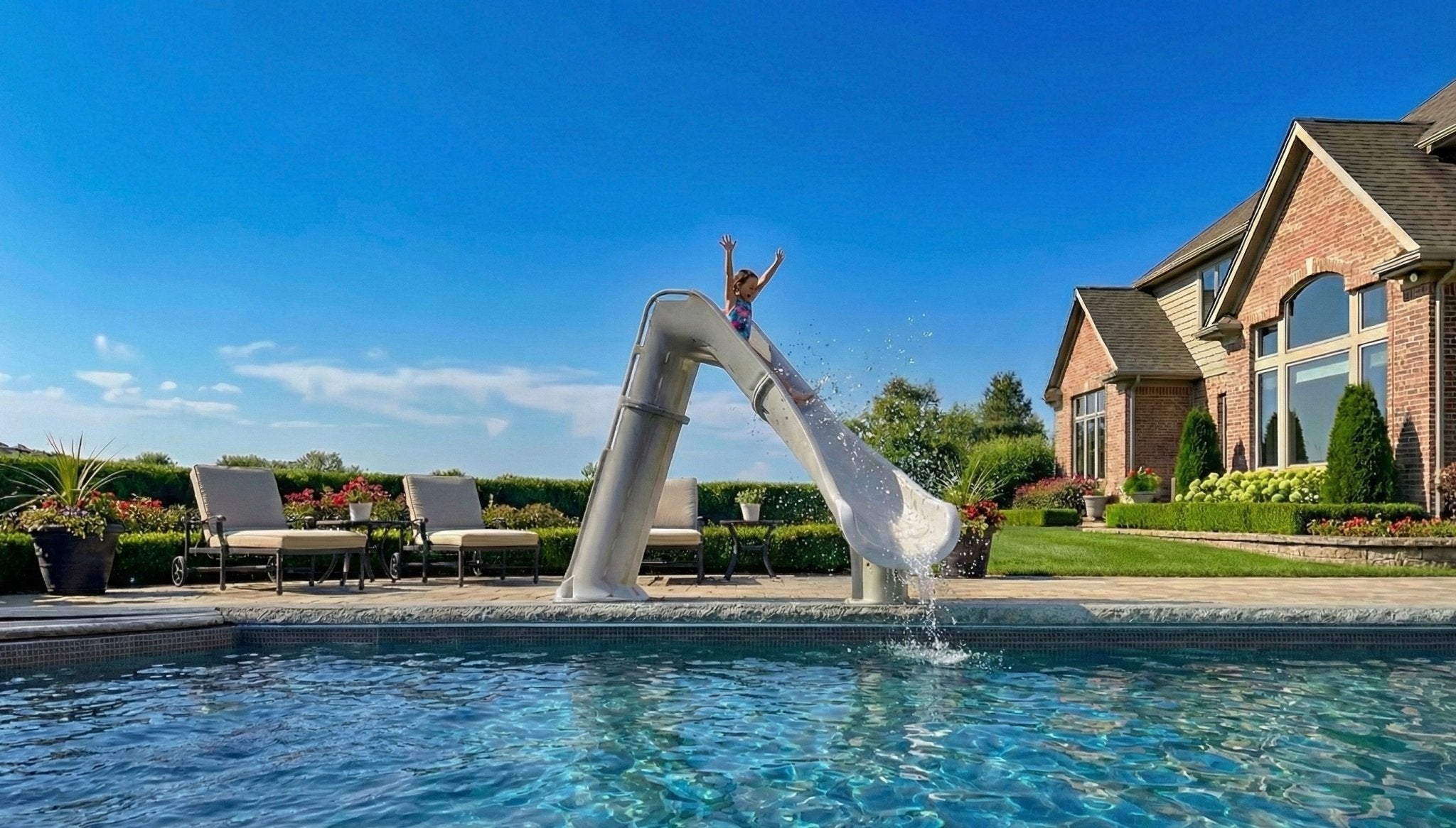 Global BAD AXE X7 Pool Slide, 7'4" H, Blue, GPPS-BA-X7, Typhoon — Vita ...