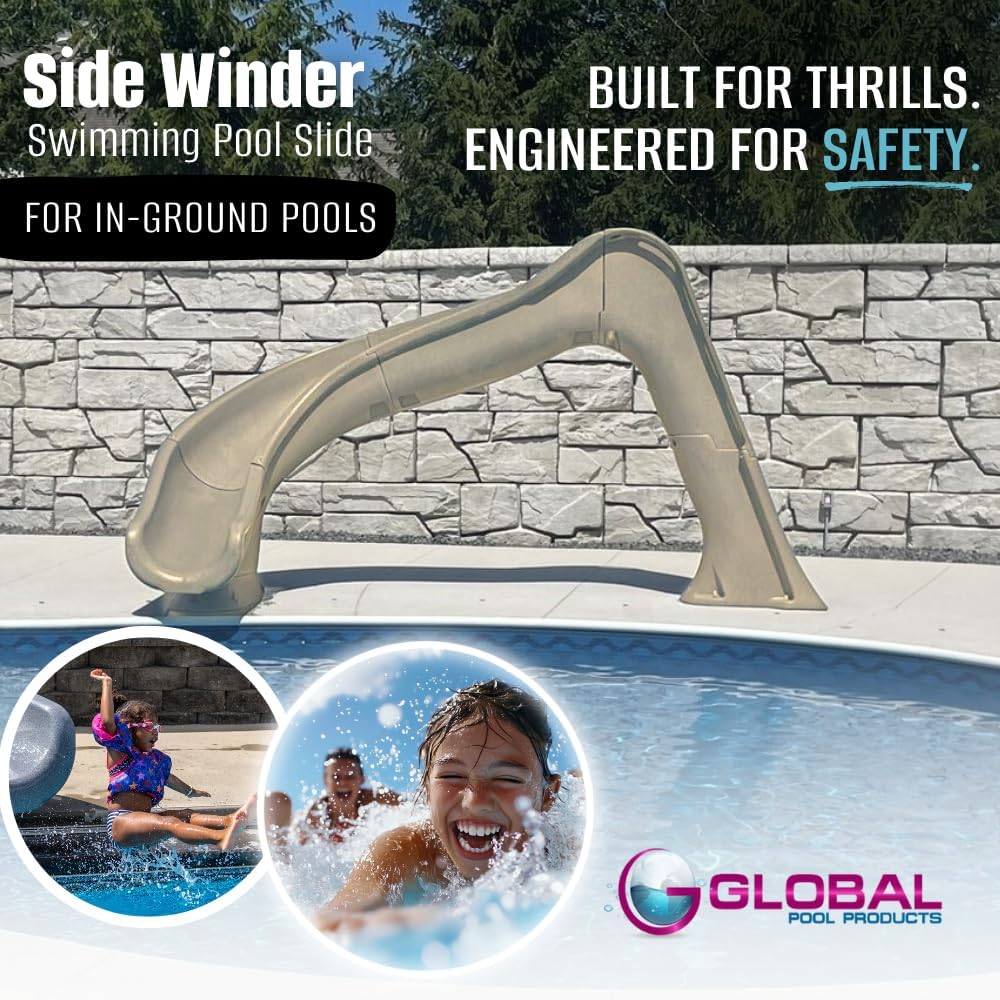 Global Side Winder 7'8" Pool Slide Sandstone Left Turn, GPPSSW-SAND-L ...