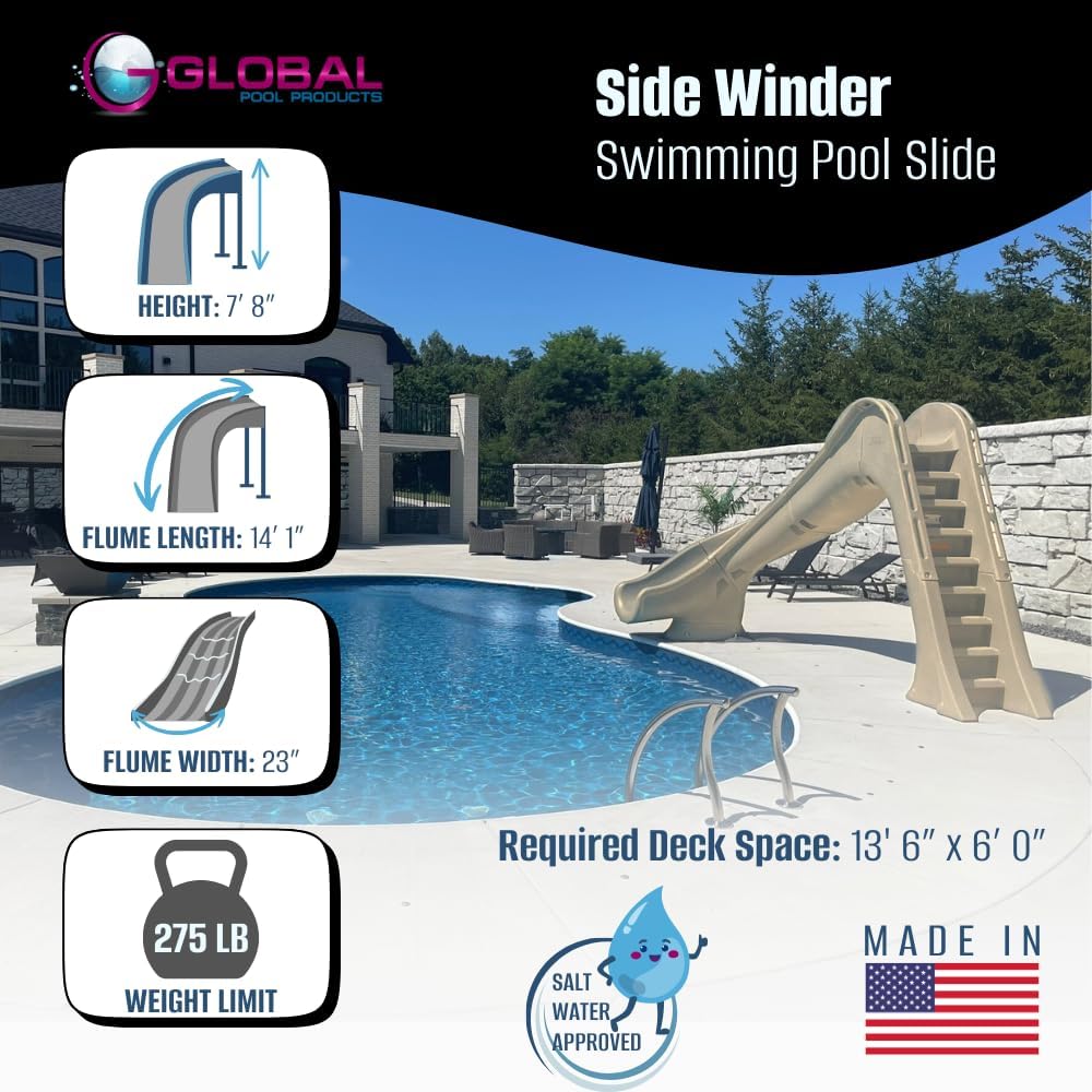 Global Side Winder 7'8" Pool Slide Sandstone Left Turn, GPPSSW-SAND-L ...