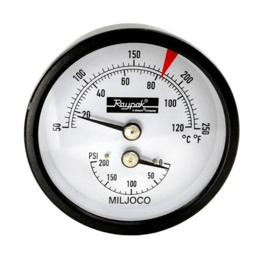Raypak 007399F Temperature & Pressure Gauge 0 - 200 psi — Vita Pool Supply
