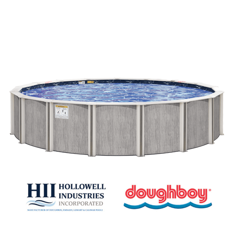 River Bend Round Above-Ground Pool Kit, 8" Resin Top Rails, 52"/54"H ...